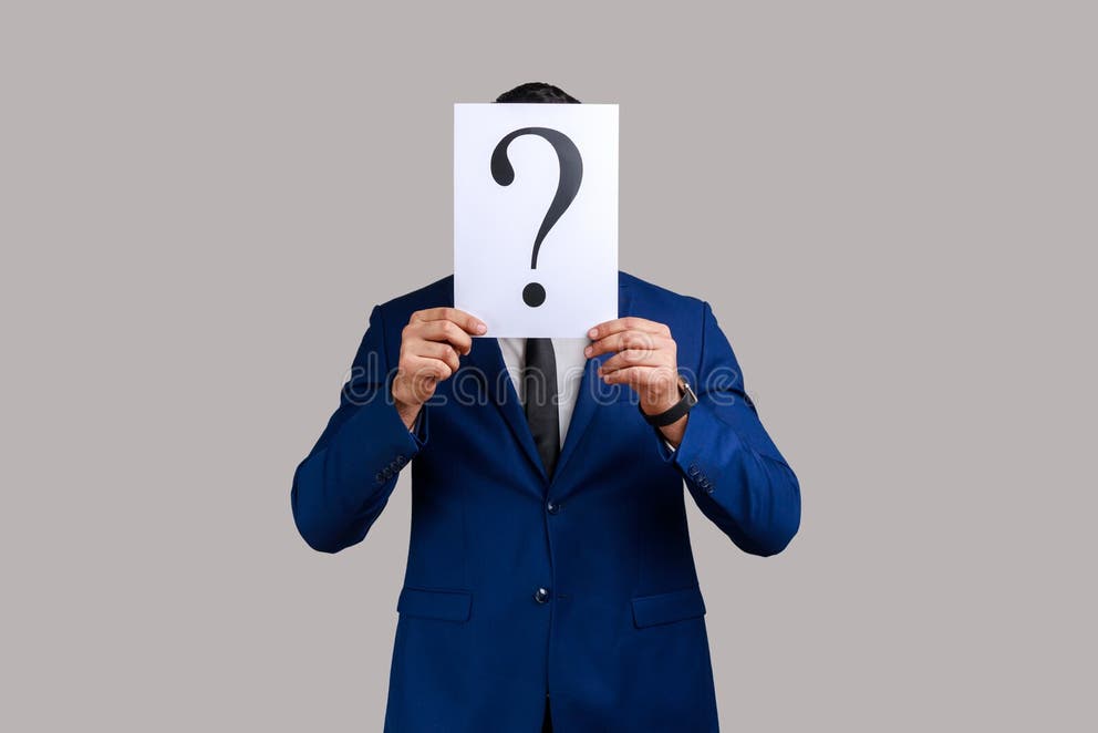 Unknown Man Hiding Face Behind White Paper with Question Mark, Finding ...