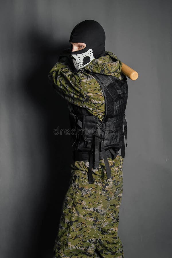 Unknown Man, a Robber in a Balaclava with a Skull, in Camouflage ...