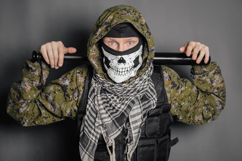 Unknown Man, a Robber in a Balaclava with a Skull, in Camouflage ...