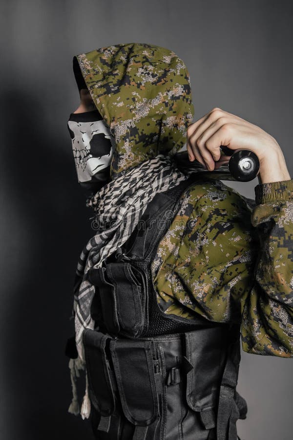 Unknown Man, a Robber in a Balaclava with a Skull, in Camouflage ...