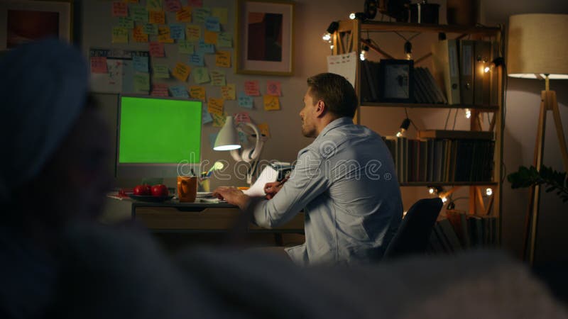 Unknown Man Typing Mockup Computer Closeup. Freelancer Making Notes ...