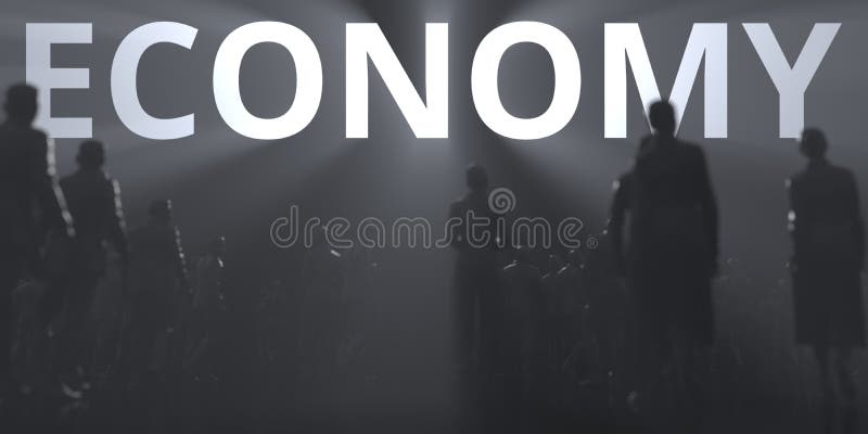 Unknown People and ECONOMY Lit Word 3d Rendering Stock Illustration ...