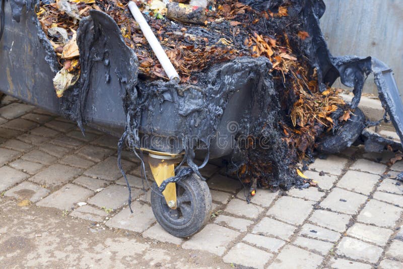 Burnt trash can stock image. Image of city, burnt, garbage - 164754791