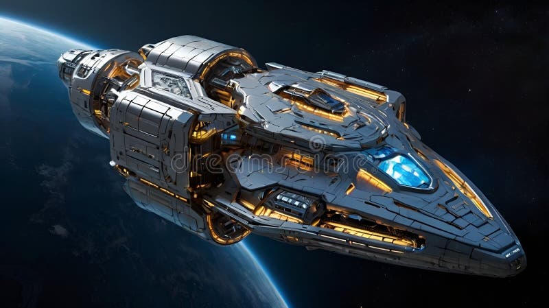 Fantastic Ship on the Background of a Planet Stock Illustration ...