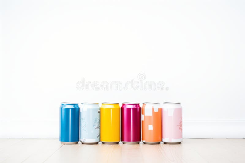 Unlabeled Cans with Various Colors on White Table Stock Photo - Image ...