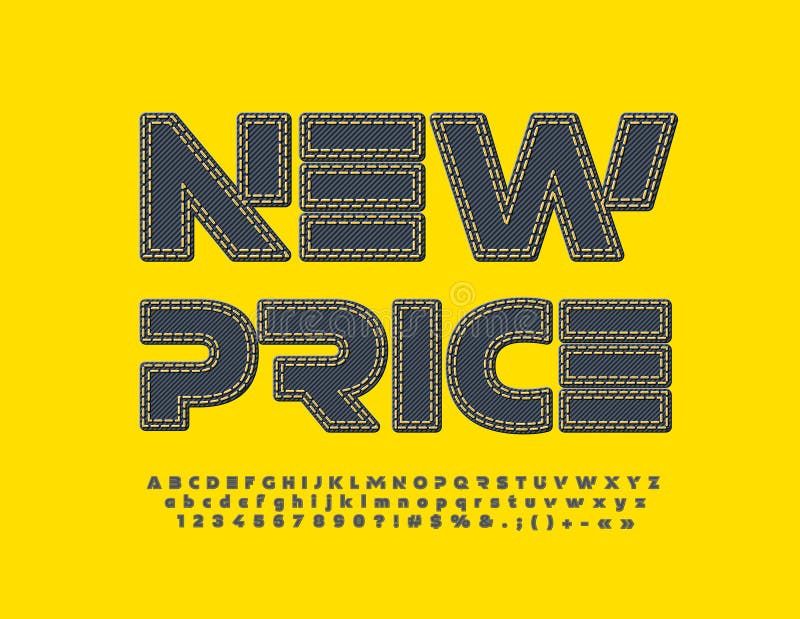 Vector Bright PosterNew Price. Black Jeans Font. Trendy Denim Alphabet ...