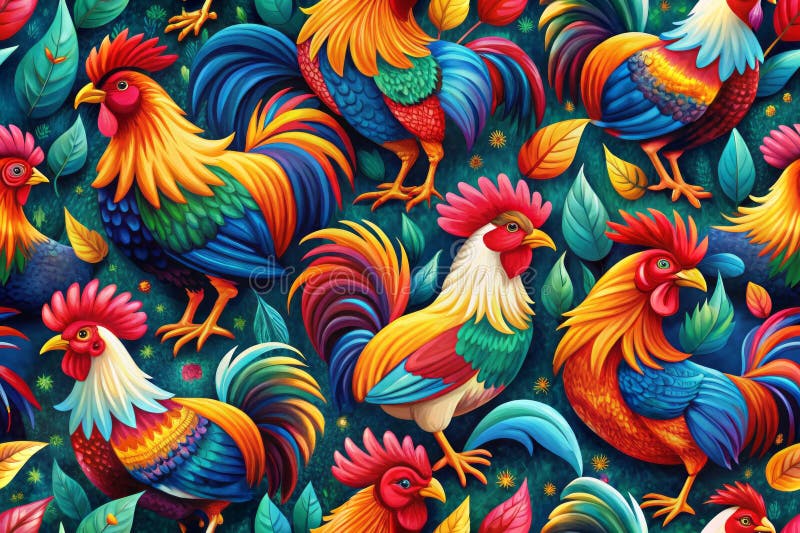 Colorful Rooster Pattern for Creative Design Projects: a Vibrant ...