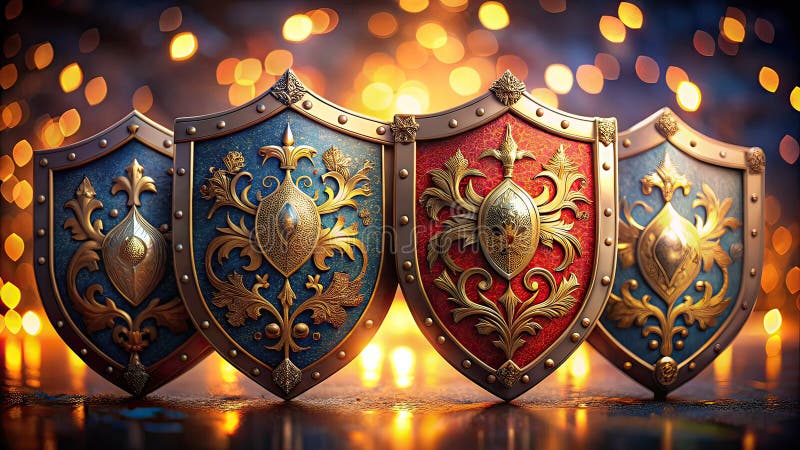 A Majestic Collection of Vintage Heraldic Shields Elegant Retro Crest ...