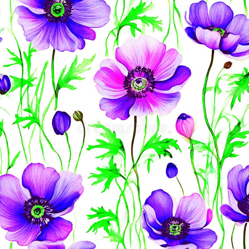 Colourful Floral Seamless Pattern Green and Purple with Light ...