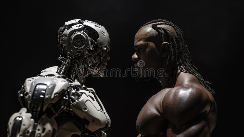 An Unlikely Battle a Cyber Robot Wrestler Vs Stock Illustration ...