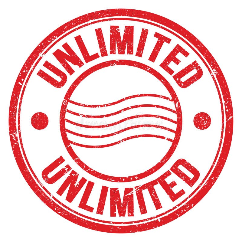 UNLIMITED Text Written on Red Round Postal Stamp Sign Stock ...
