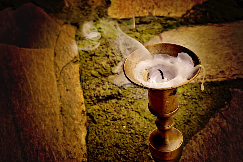 Unlit Candle in Candlestick Antique Bronze Stock Photo - Image of ...