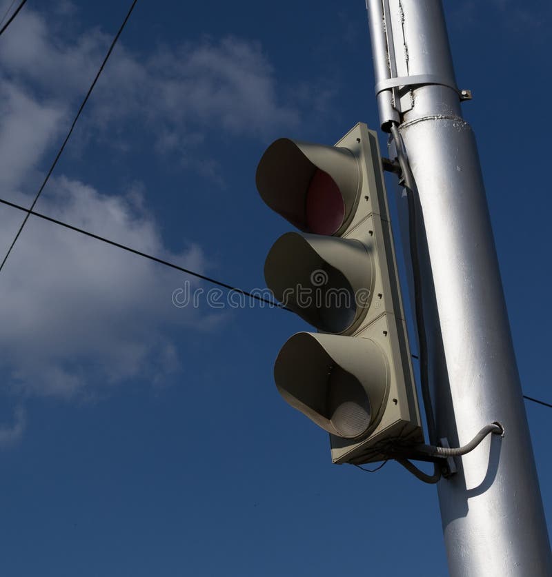 Unlit Traffic Light on Silver Post Stock Photo - Image of object ...