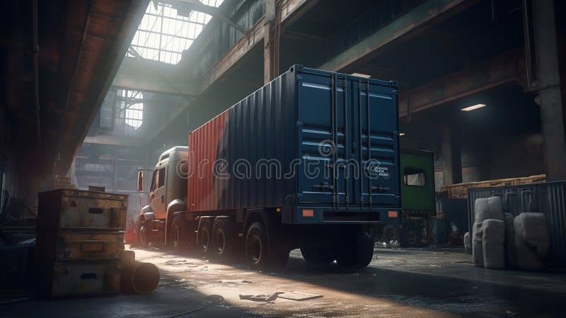 Unloading Big Container Trucks at Warehouse Building. Generative AI ...