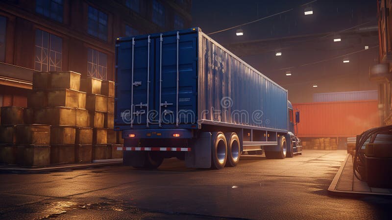 Unloading Big Container Trucks at Warehouse Building. Generative AI ...