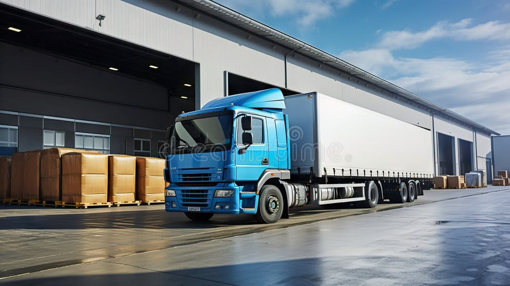Unloading Cargo Truck at Warehouse Building for Smooth Operations. Created with Generative AI ...