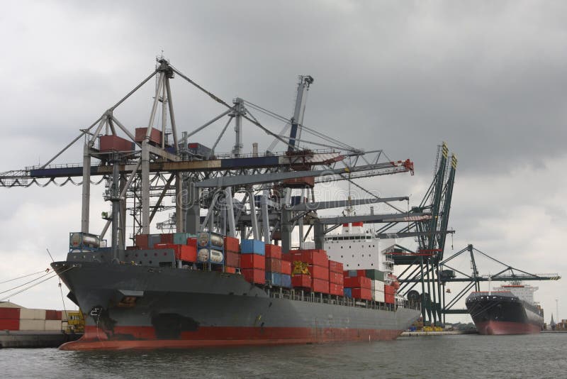 Unloading a container ship stock image. Image of freight - 16892003