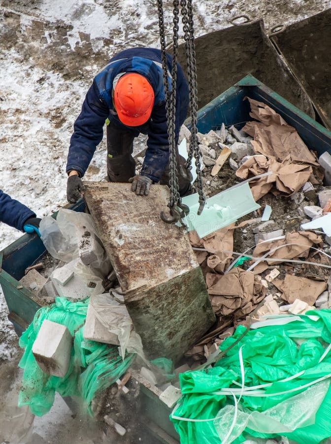 Unloading Garbage at a Construction Site with a Crane Stock Image ...