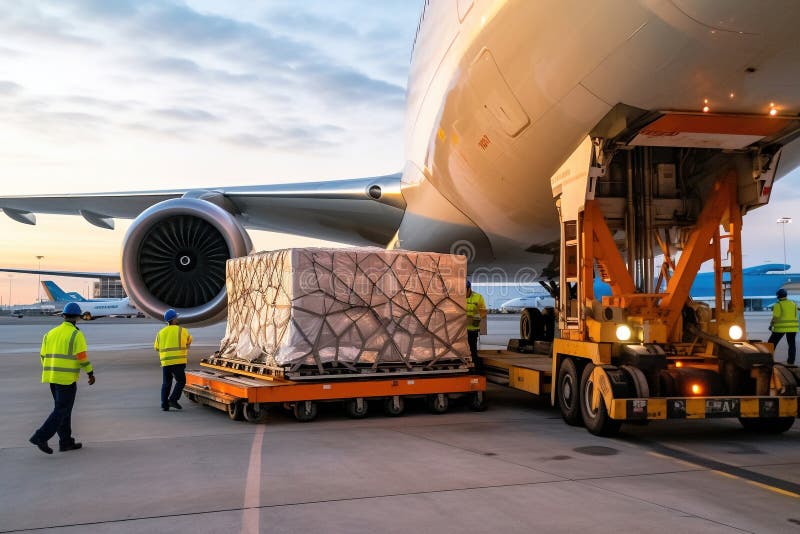 Unloading Goods from an Aircraft at an Airport Stock Illustration ...