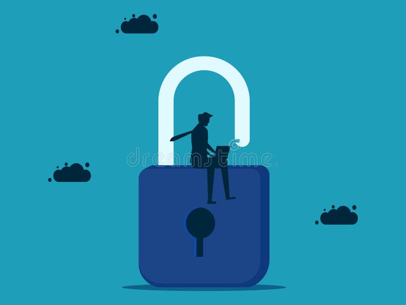 Unlock and Access Data. Encrypted Businessman Unlocks the Key with a ...