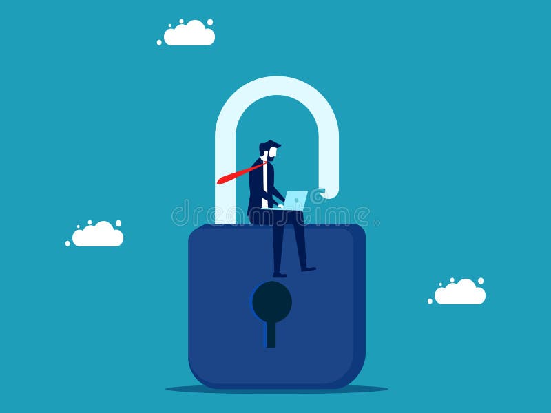 Unlock and Access Data. Encrypted Businessman Unlocks the Key with a ...