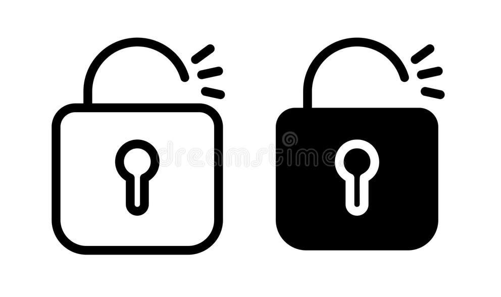 Unlock Icon Set. Padlock Vector Logo Symbol in Black Filled and ...