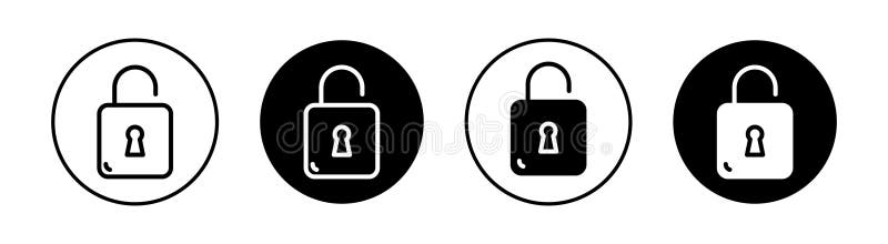 Unlock Icon Set. Padlock Vector Logo Symbol in Black Filled and ...