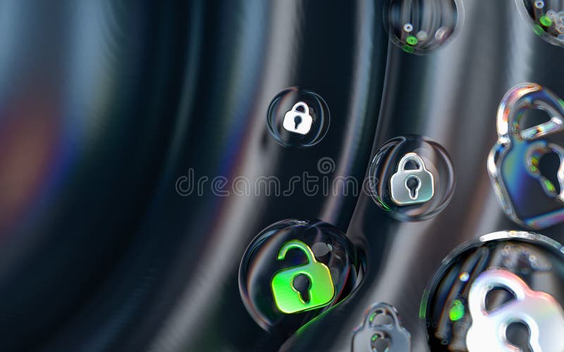 Unlock and Lock Icon Inside Bubble Geometric Shapes on Colorful ...