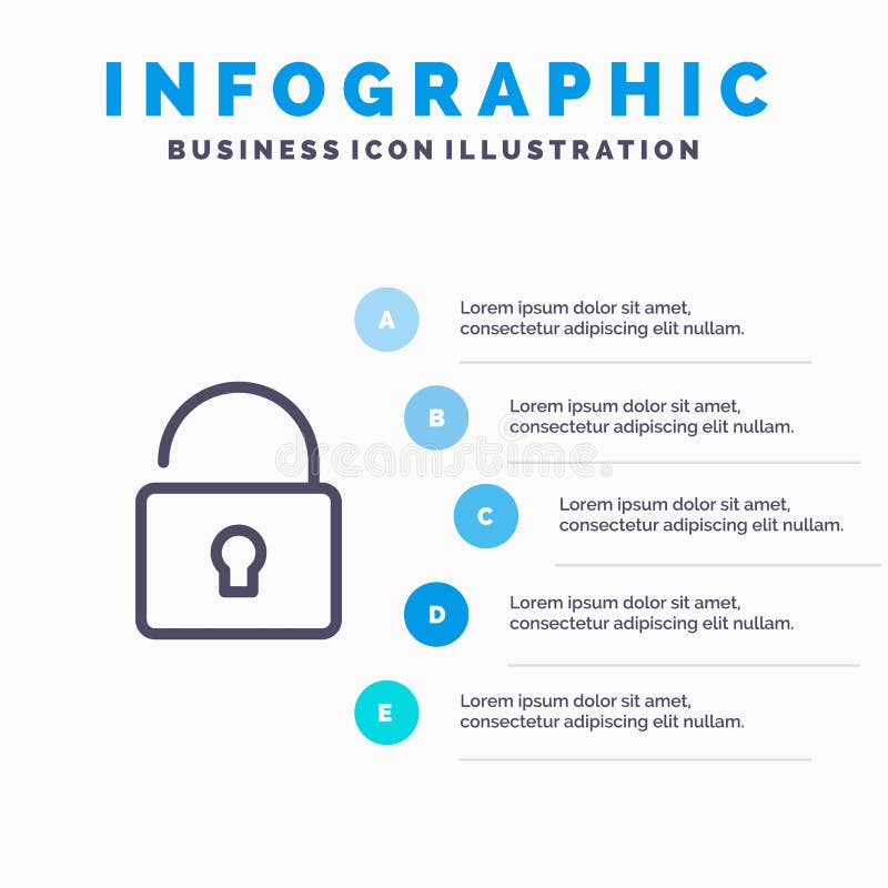Unlock, Lock, Security Line Icon with 5 Steps Presentation Infographics ...