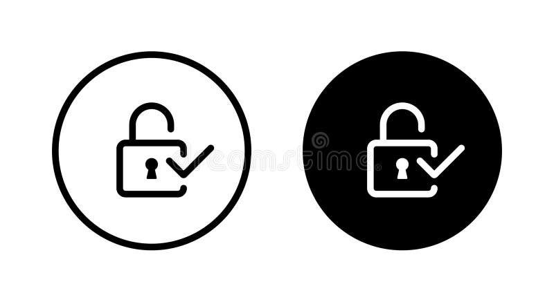 Unlock Padlock with Tick Icon on Black Circle. Open Access Sign Symbol ...
