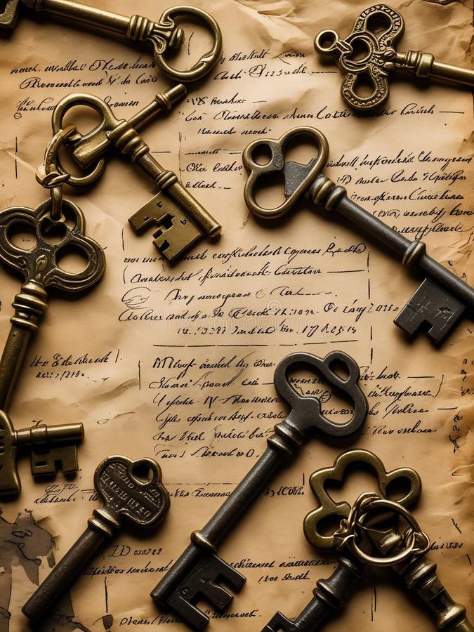 Unlock the Past Antique Keys Resting on Historic Script Documents Stock ...