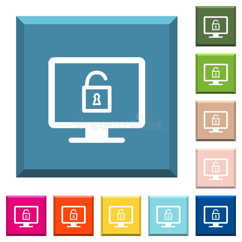 Unlock Screen White Icons on Edged Square Buttons Stock Vector ...