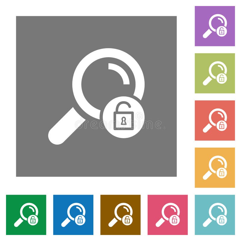 Unlock Search Square Flat Icons Stock Vector - Illustration of unsecure ...