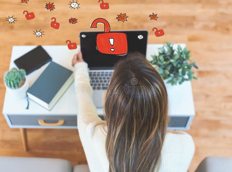 Unlock Theme with Woman Using Laptop Stock Photo - Image of person ...