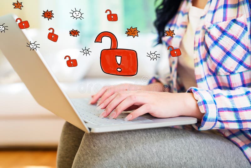Unlock Theme with Woman Using a Laptop Stock Image - Image of laptop ...