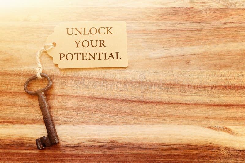 Unlock Your Potential Concept. Vintage Key with Tag Stock Image - Image ...