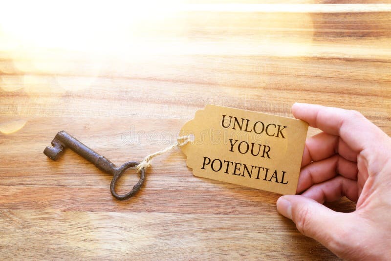 Unlock Your Potential Concept. Vintage Key with Tag Stock Image - Image ...