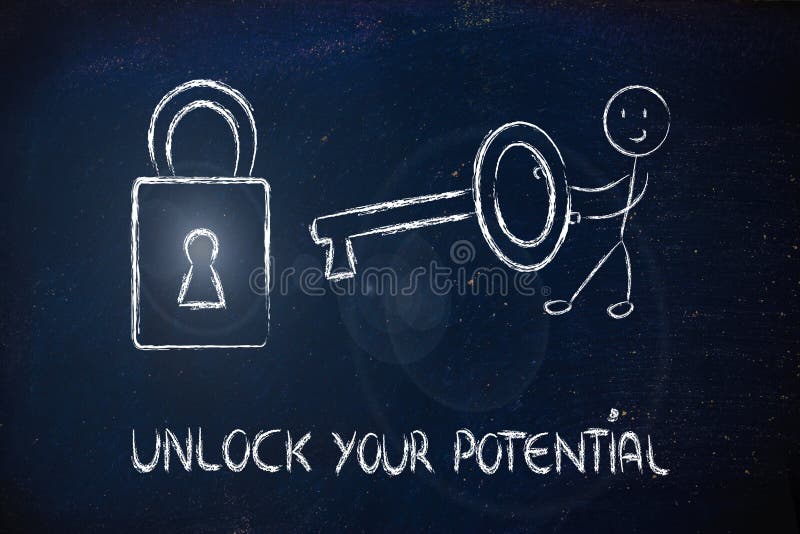 Unlock Your Potential, Funny Character with Key and Lock Stock Image ...