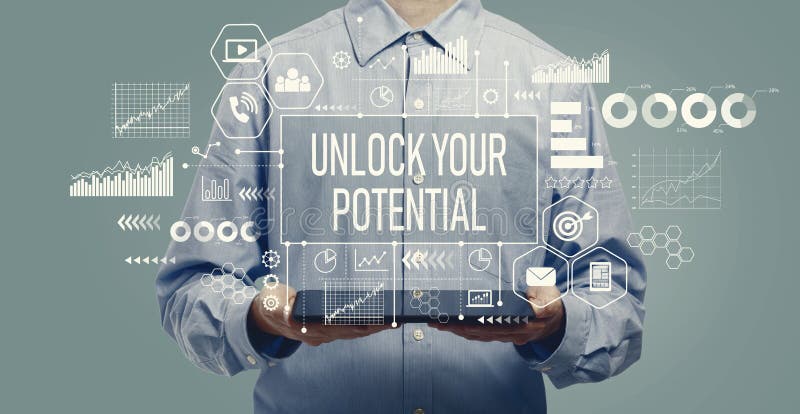 Unlock Your Potential Theme with Businessman in City at Night Stock ...