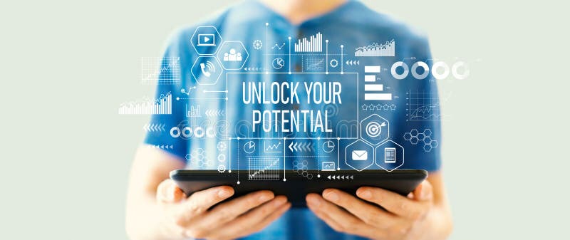 Unlock Your Potential Theme with Man Using a Tablet Stock Photo - Image ...