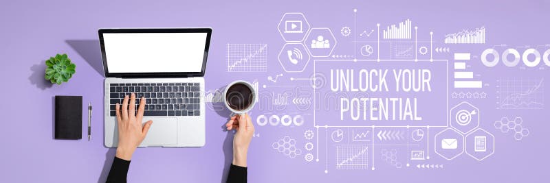 Unlock Your Potential Theme with Person Using Laptop Computer Stock ...