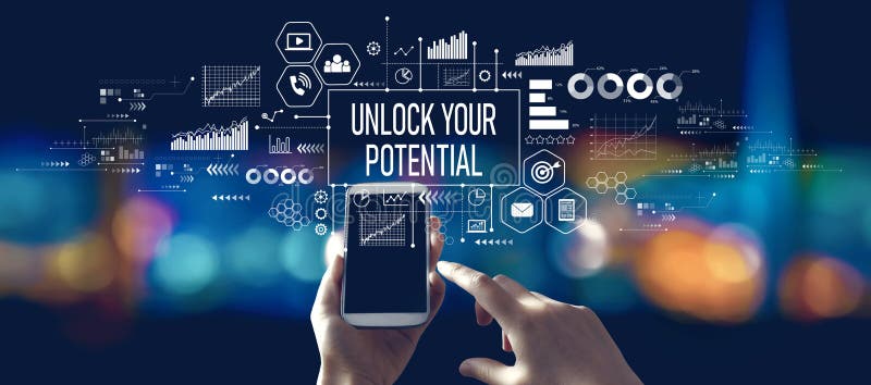 Unlock Your Potential Theme with Person Using a Smartphone at Night ...