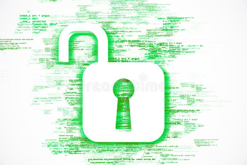 Unlocked Padlock Icon with Green Digital Code on White Background. 3D ...