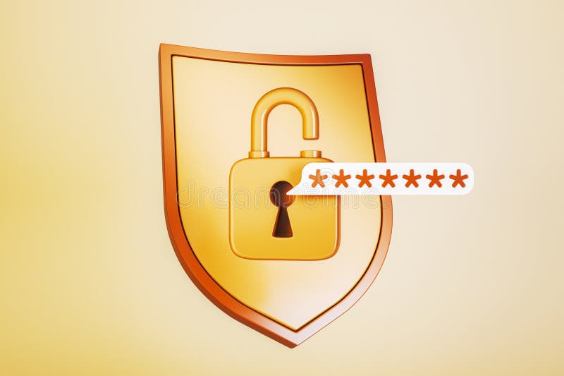 Unlocked Padlock and Password Strip on Shield Icon Representing ...