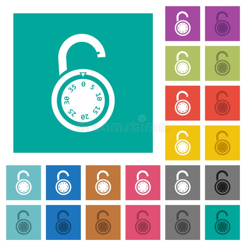 Unlocked Round Combination Lock Square Flat Multi Colored Icons Stock ...
