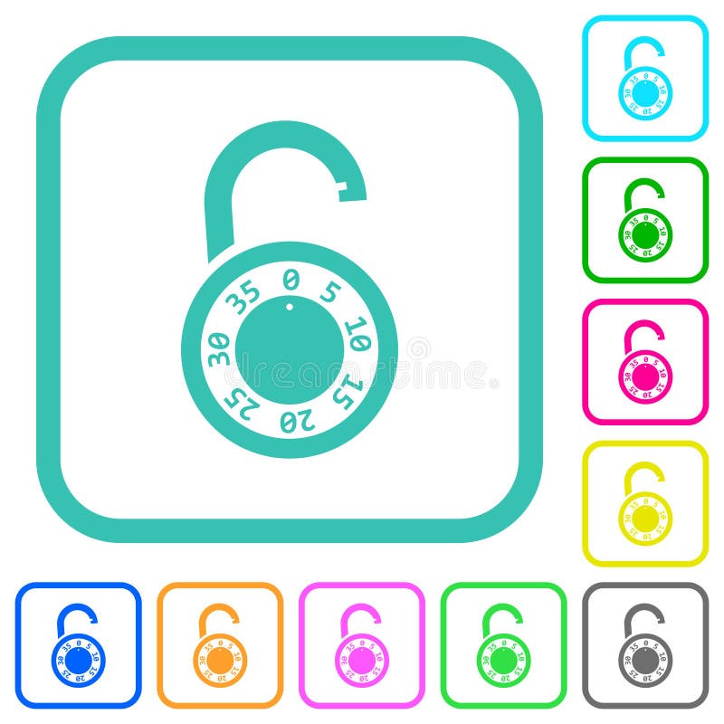 Unlocked Round Combination Lock Vivid Colored Flat Icons Stock Vector ...