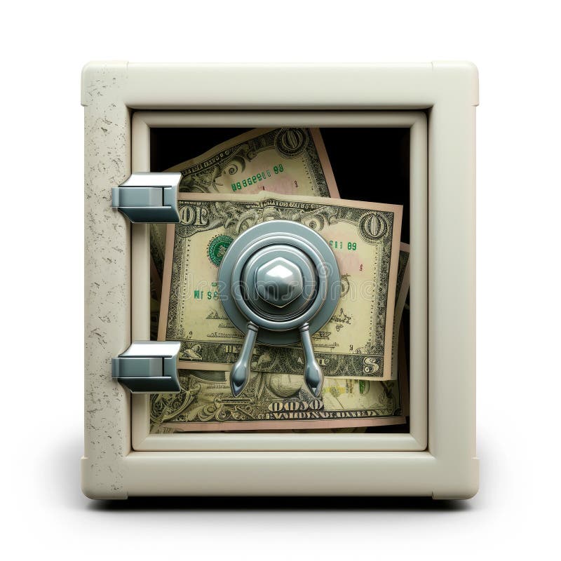 Unlocked Safe with Combination Lock and Cash Inside, Isolated on White ...