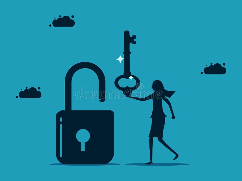 Unlocking Access To Business. Businesswoman Holding a Key To Unlock a ... Unlocking Access To Business. Businesswoman Holding a Key To Unlock a ...