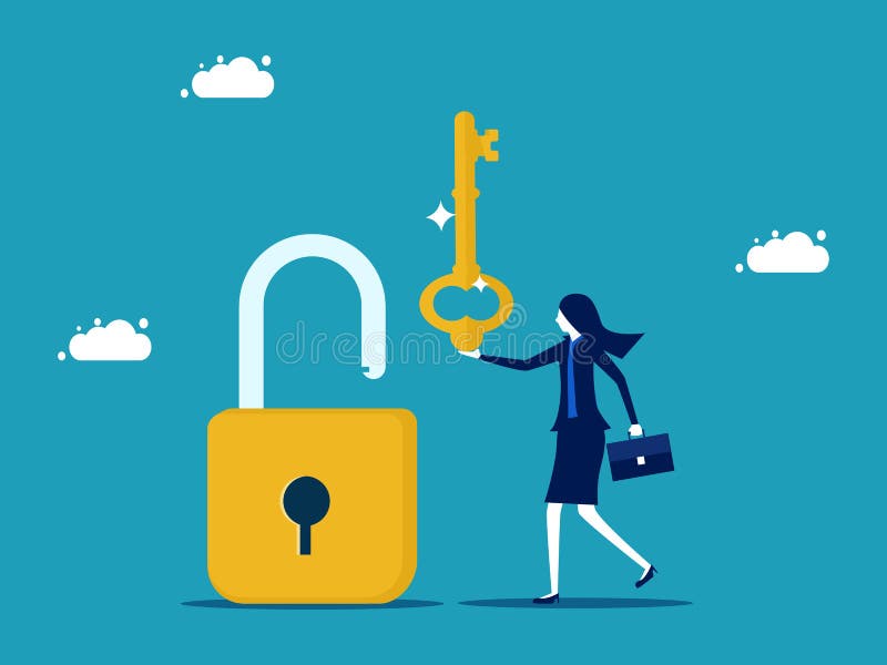 Unlocking Access To Business. Businesswoman Holding a Key To Unlock a ... Unlocking Access To Business. Businesswoman Holding a Key To Unlock a ...