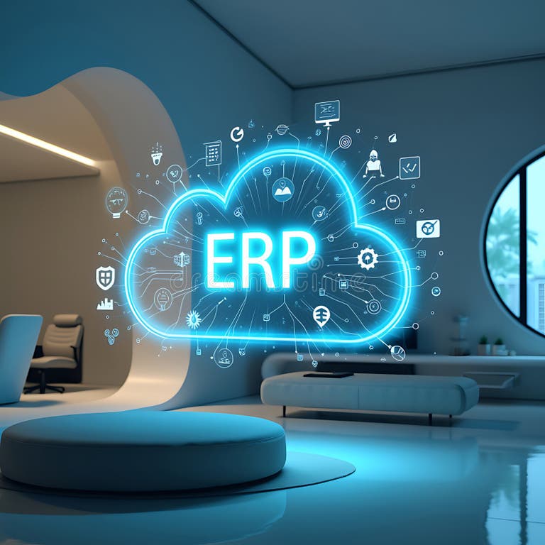 Unlocking Business Potential through Advanced Cloud ERP Integration. Stock Illustration ...